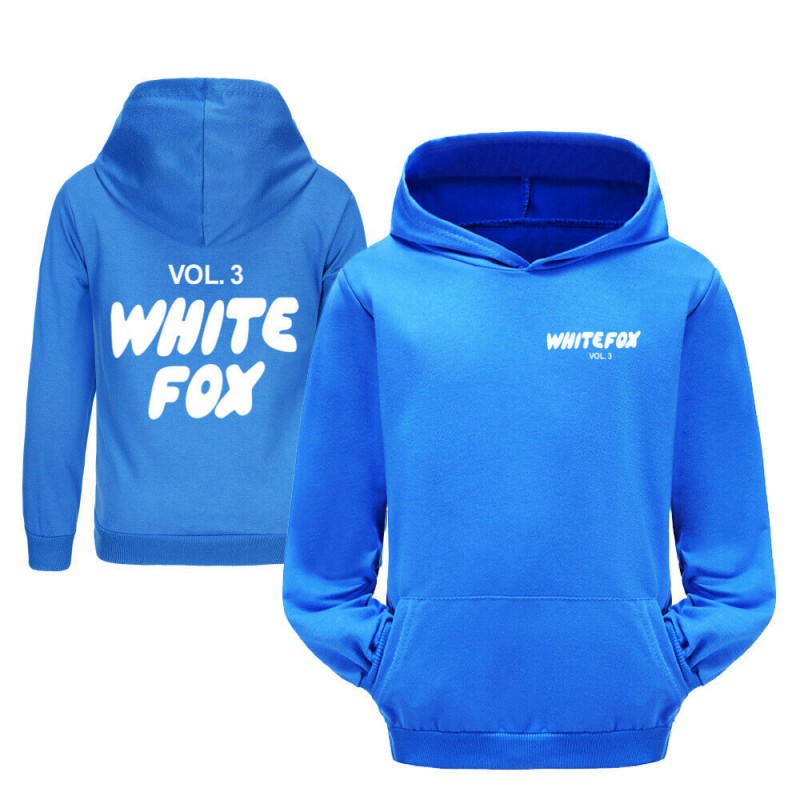 Boys Girls White Logo Fox Pocket Long Sleeve Hoodie Kid Casual Pullover ...