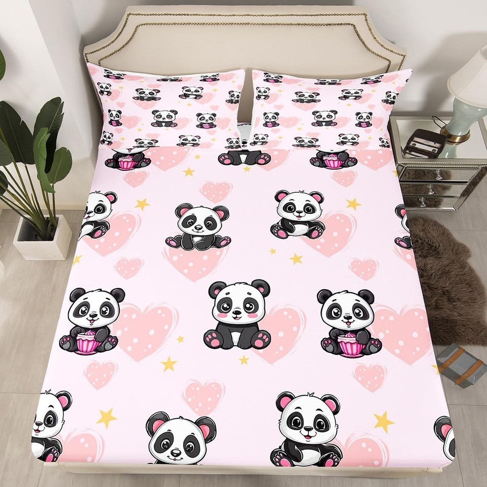 Cartoon Panda Bed Sheets Set,Queen Cute Zoo Animal Sheet Set for Kids ...