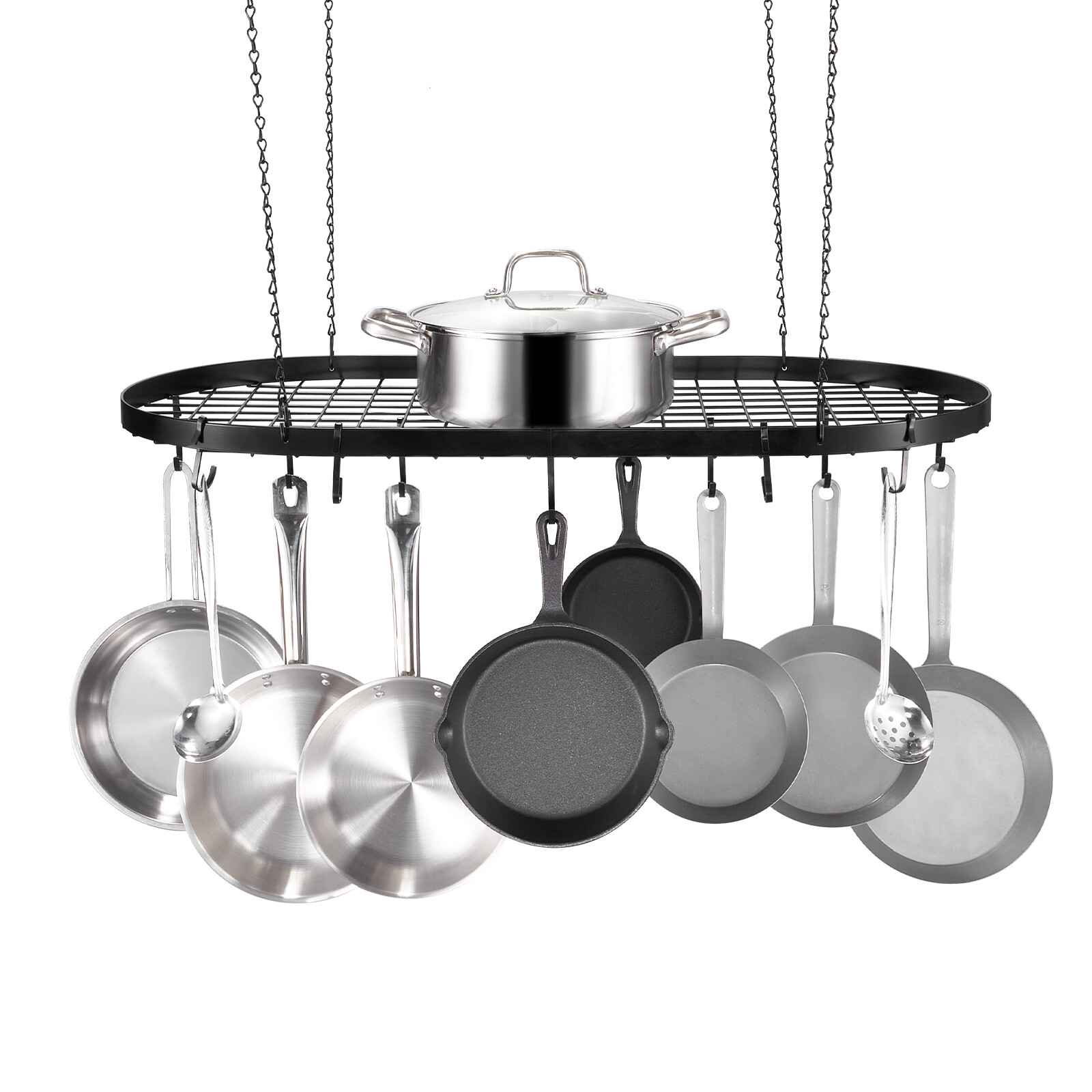 VEVOR Pot and Pan Rack for Ceiling w/ Hooks - Oval Mounted Mounted ...