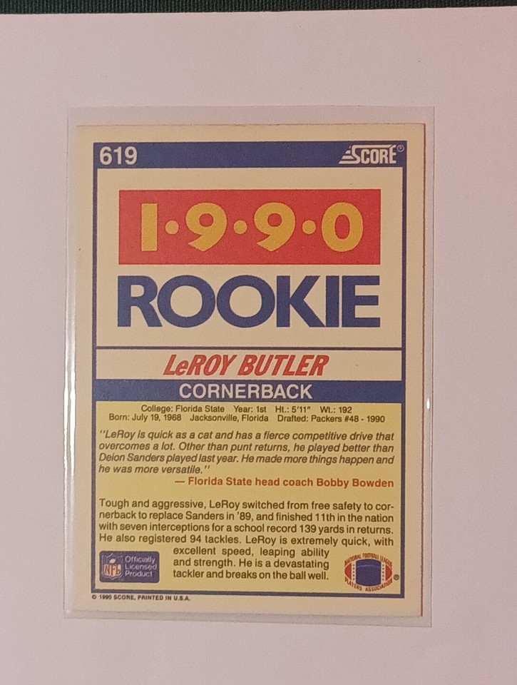 1990 Score #619 LeRoy Butler Rookie Packers HOF | eBay