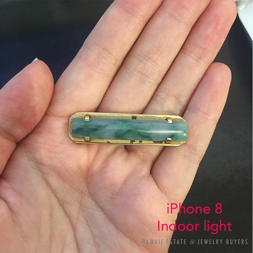 VINTAGE MING'S HAWAII GREEN JADE BAR 14K YELLOW GOLD BROOCH PIN SIGNED ...