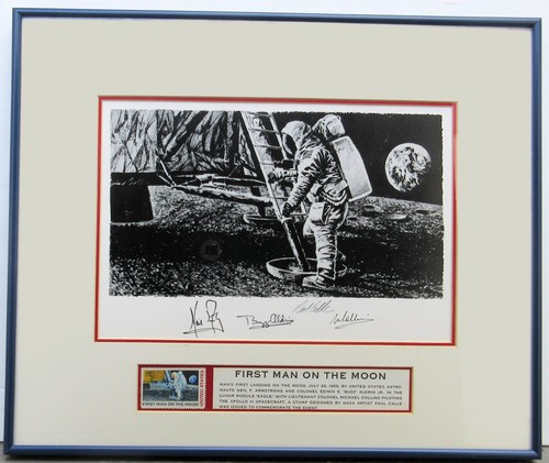 First Man On The Moon Framed Print & NASA Moon Landing 1969 Stamp 13-1/ ...