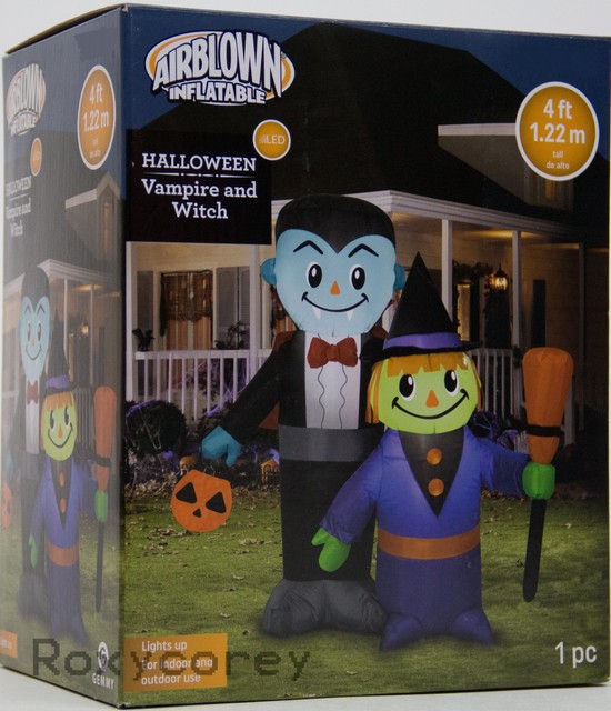 Halloween Gemmy 4 FT Lights up Vampire & Witch Airblown Inflatable for ...