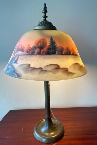 Antique Vintage Large Reverse Hand Painted Lamp Shade Table Lamp | eBay