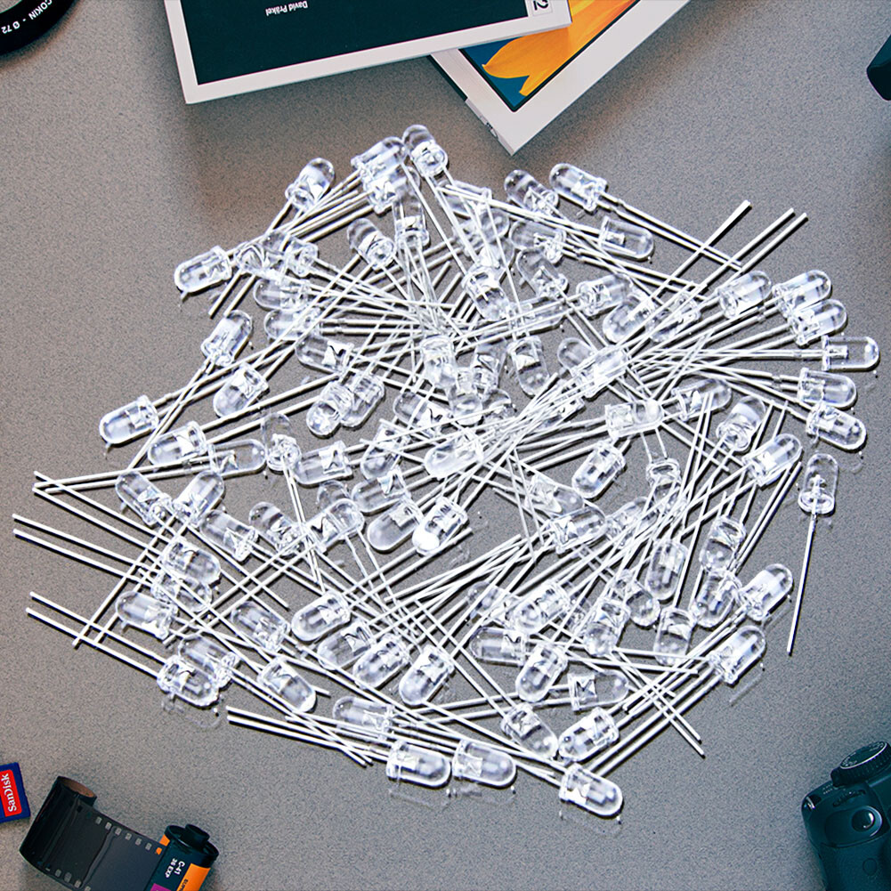 100Pcs 5mm White Ultra-Bright LED Light Lamp Emitting Diodes 15000MCD ...