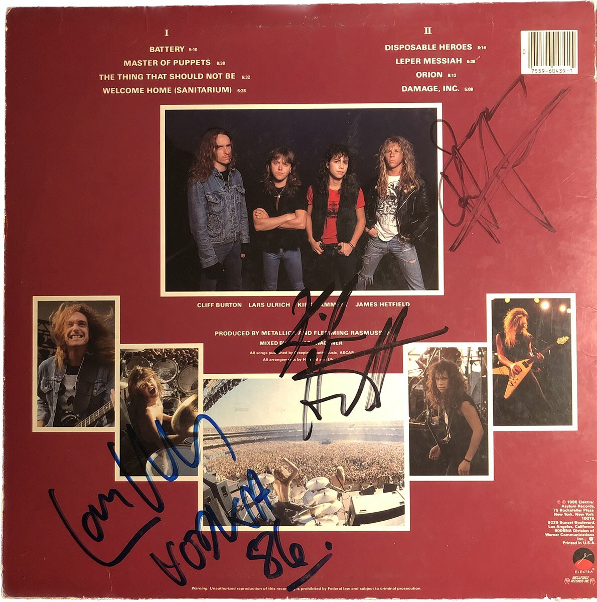Metallica Master of Puppets Autographed Record (Cliff signed front ...