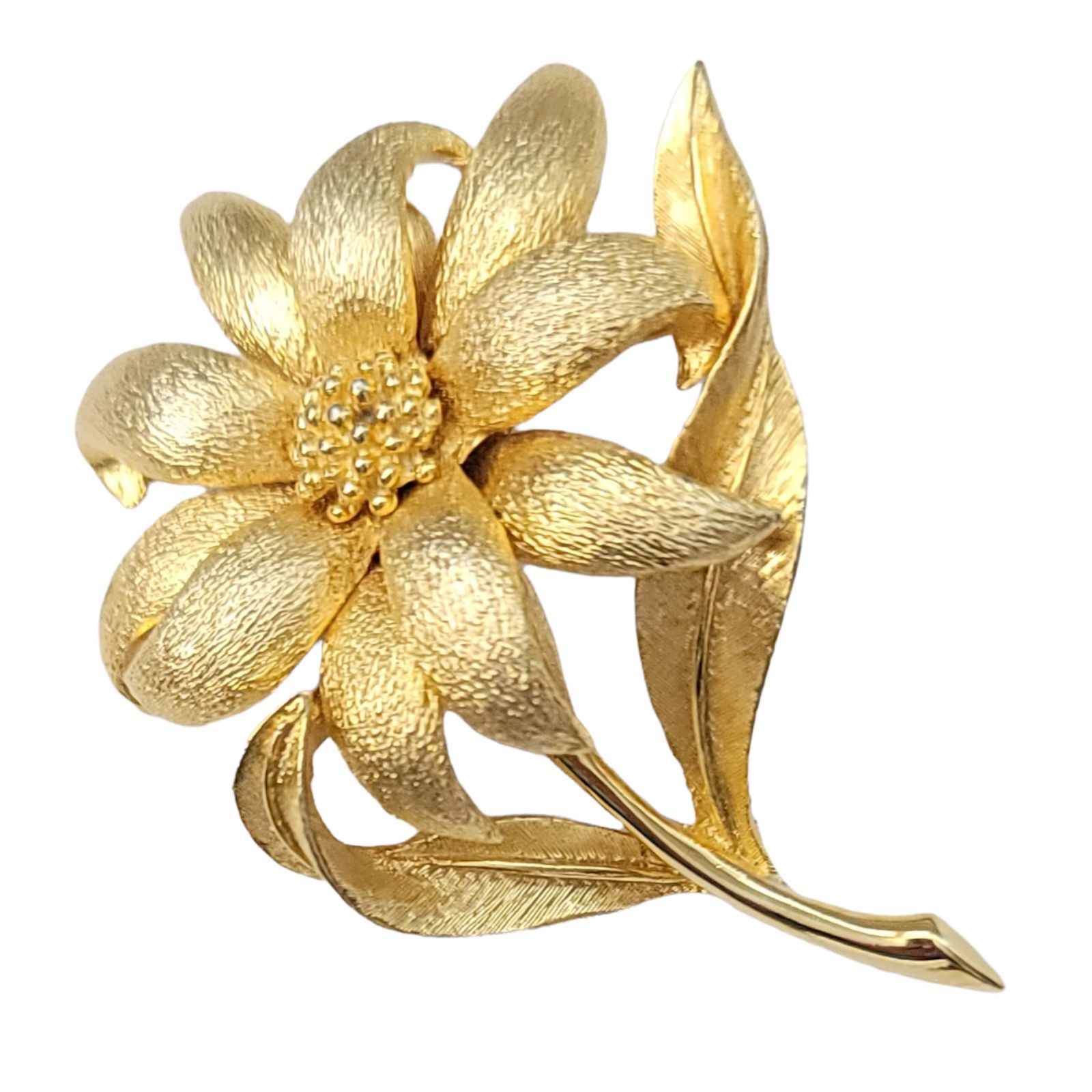 Boucher Gold-Tone Stemmed Flower Leaf Brooch, Signed … - Gem