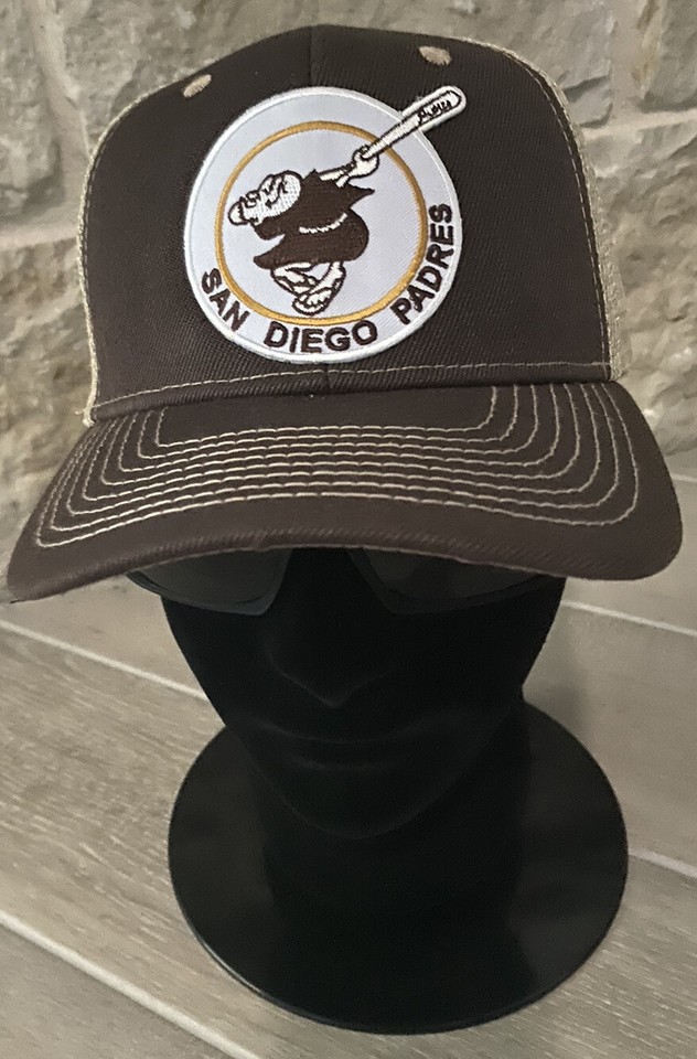 RETRO SWINGING FRIAR LOGO SAN DIEGO PADRES BROWN TRUCKER SNAPBACK MESH ...