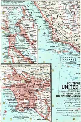 ⫸ 1959-11 November Vintage Map SOUTHWESTERN USA US National Geographic ...