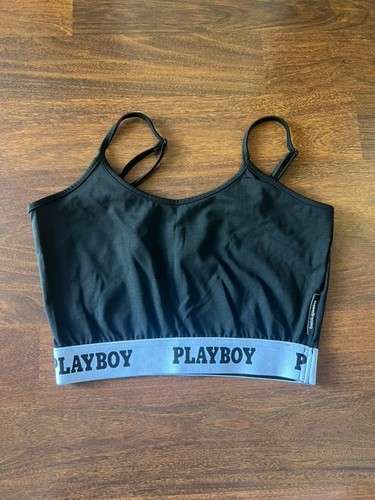 Playboy x Missguided Black Bralette Crop Top Size Small Elastic Logo ...