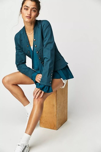 Free People Ruffles Romance Jacket Top Structured Blazer Long Sleeve XS ...