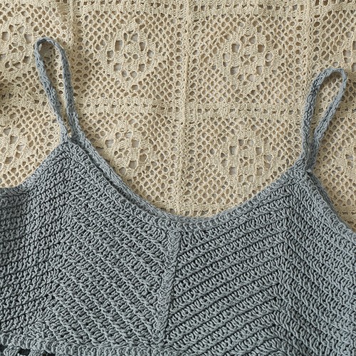 Women Knit Mesh Splicing Tank Dresses Spaghetti Strap Backless V-neck ...