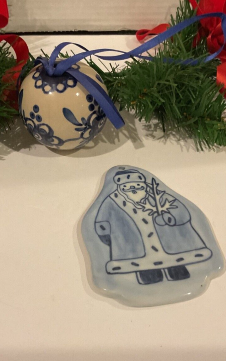 Delft Blue Christmas Ornament Hand Painted Ceramic Lot of 2 Bulb ...