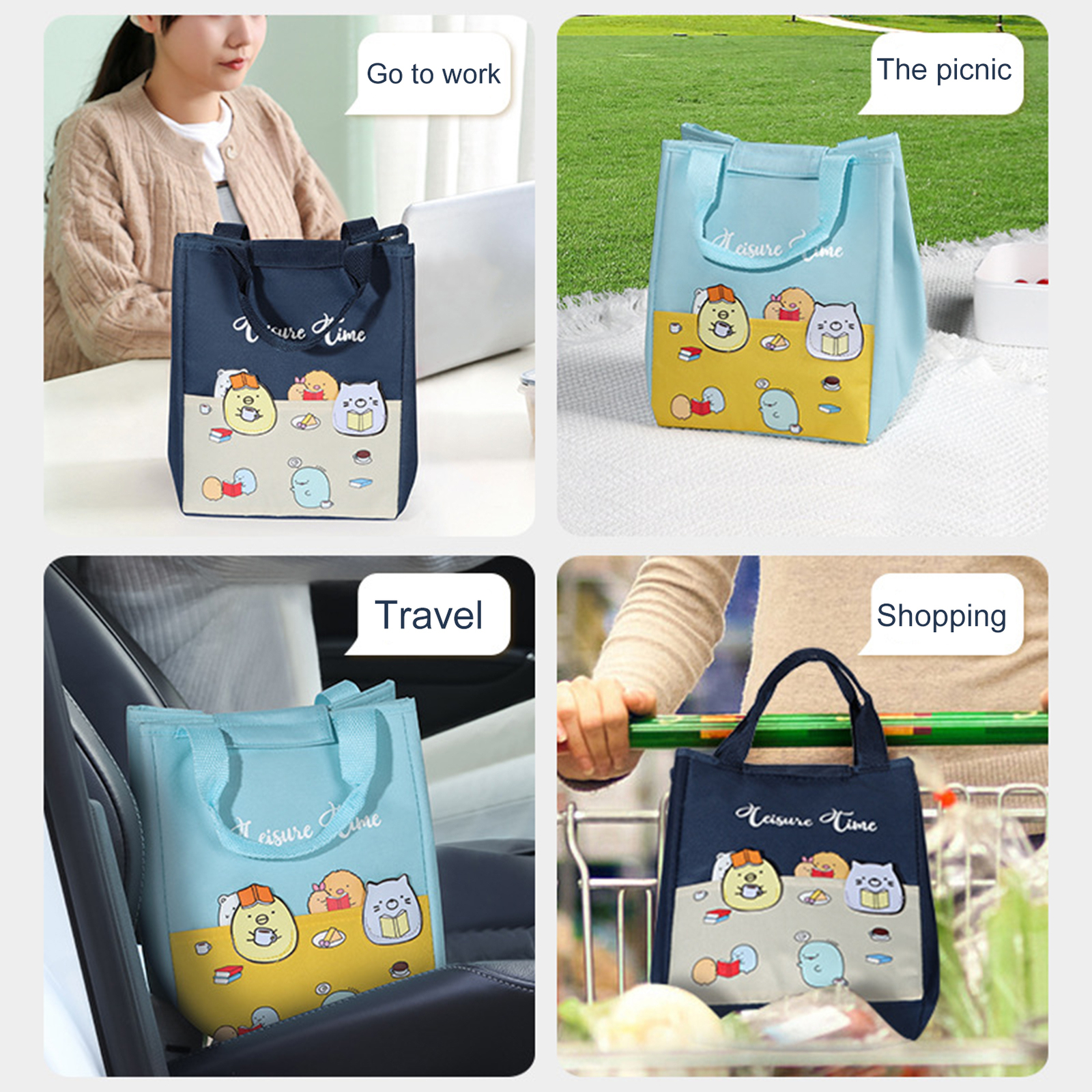 Bento Handbag Cartoon Print Heat Retention Picnic School Lunch Bag High ...