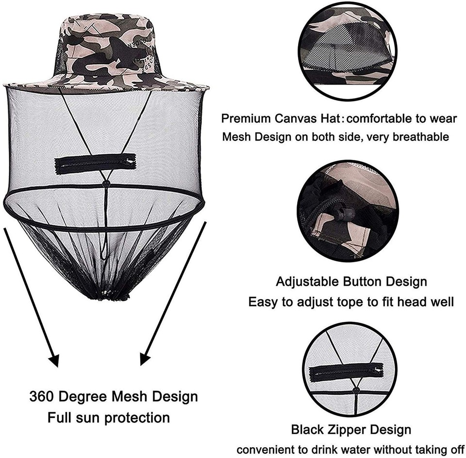 2 Pack Mosquito Head Net Hat, Sun Hat Bucket Hat Fishing Hat with ...