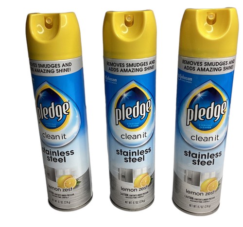 3 - Pledge Clean It Stainless Steel Cleaner Lemon Zest 9.7oz each New ...