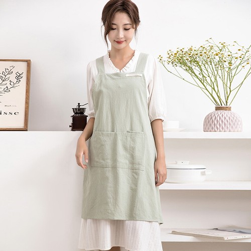 Cotton Cross Back Smock With Pocket Cross-shoulder Straps Kitchen Apron ...