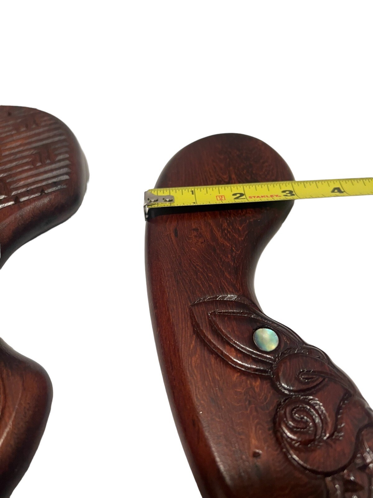 Pair 2 New Zealand Maori Patu Club Wood Hand Carved Paua Shell Inlets ...