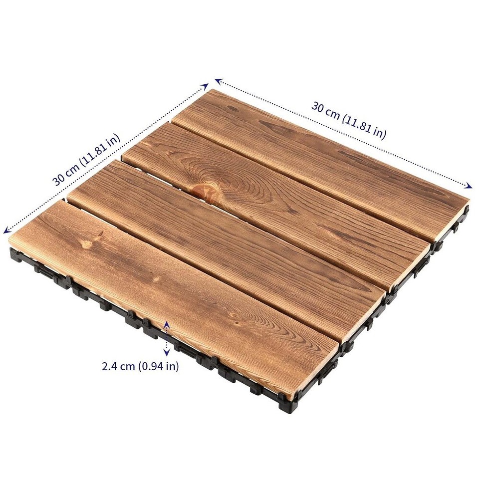 11pcs 12x12'' Patio Deck Tiles Interlocking Wooden Flooring Pavers Set ...