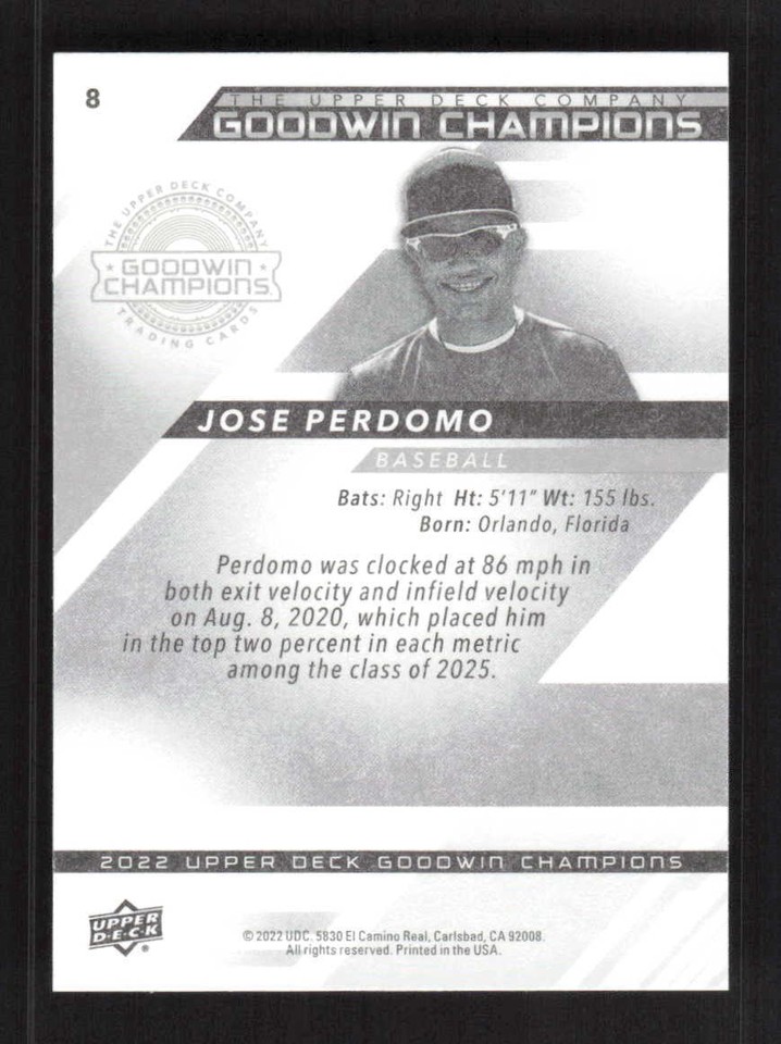 Jose Perdomo 2022 Goodwin Champions Baseball #8 | eBay