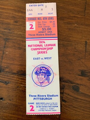 1974 NLCS GAME 2 FULL TICKET STUB PITTSBURGH PIRATES LOS ANGELES ...