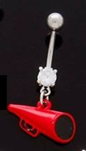Belly Ring Cheerleader Megaphone Red w/Clear Pronged Gem Dangle Naval ...