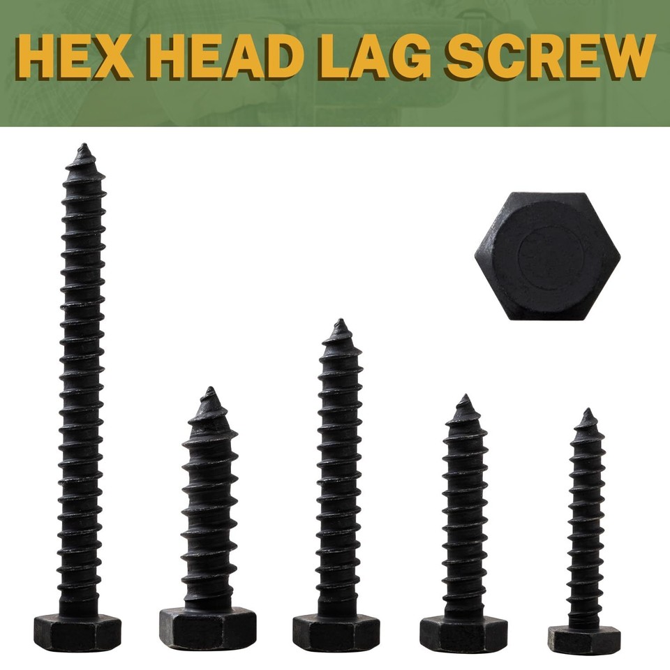Lag Bolts 1/4" x 1-1/2 Inch 35-PCS Stainless Steel Black Hex Head Wood ...