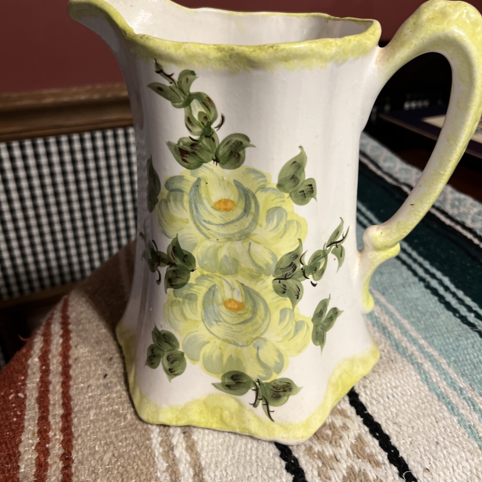 Vintage CASH FAMILY Hand Painted Pottery Pitcher Flowers Floral 7" | eBay