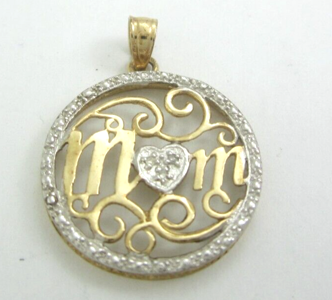 BEAUTIFUL LADIES 10K TWO-TONE GOLD DIAMOND MOM PENDANT .015TCW 1.9G | eBay