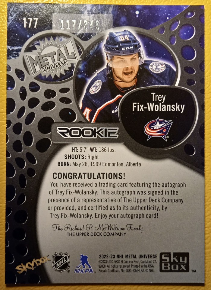 2022-23 Skybox Metal Universe Trey Fix-Wolansky #177 Silver Fx ...