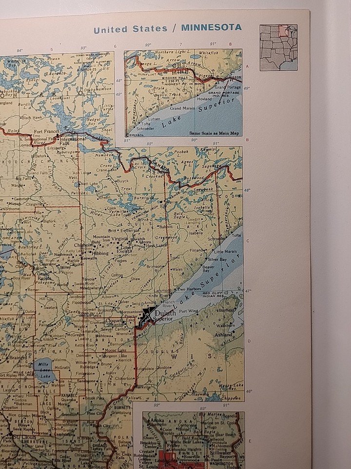Vintage MINNESOTA Atlas Map from a 1967 Mid-Century Modern World Book ...