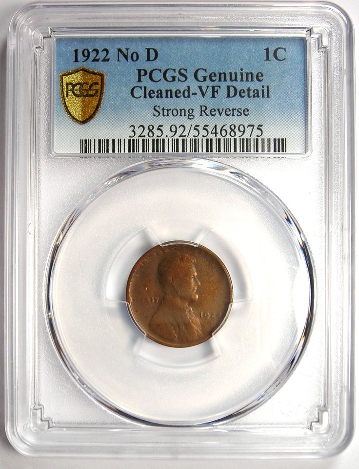 1922 No D "Plain" Strong Reverse Lincoln Wheat Cent Penny 1C - PCGS VF ...