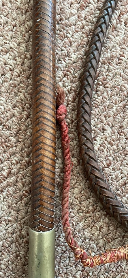 Antique riding crop and whip made from leather and bone with silver ...