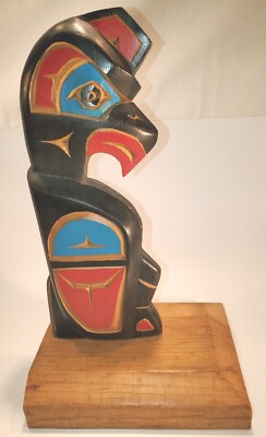 Artist Signed KWAKIUTL THUNDERBIRD First Nations TOTEM CARVING Alert ...