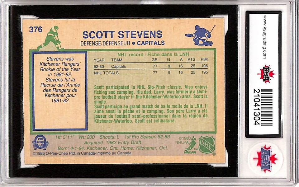 1983-84 OPC #376 Scott Stevens Rookie RC CAPITALS O-Pee-Chee Hockey KSA ...