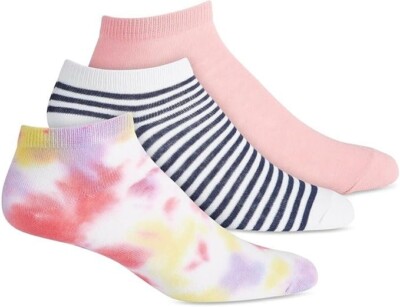 Jenni Womens 3 Pair Ankle low-cut soft running Socks Tie-Dyed Stiped | eBay