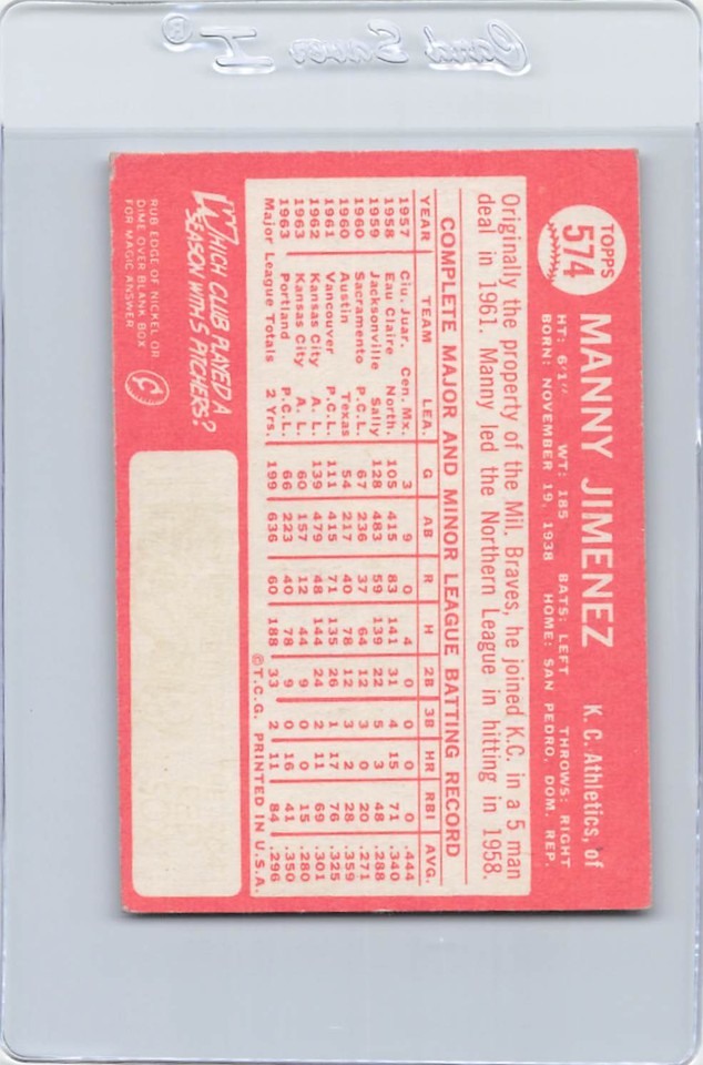 1964 Topps #574 Manny Jimenez Athletics EX/MT *DA-C4866 | eBay