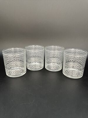 Vintage Drinking Glasses Set of 4 - Italy Silver Etched Decorative ...
