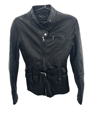 Just Collection Womens Size L Zip Up Snap Italian Leather Jacket Black ...