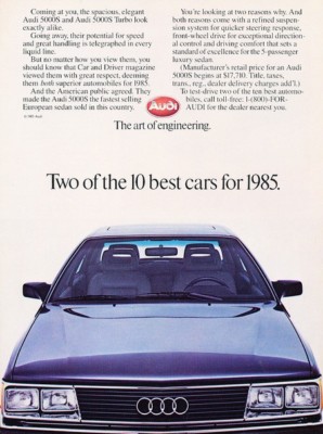 1985 Audi 5000 5000S Turbo 10-Best Original Advertisement Print Art Car ...