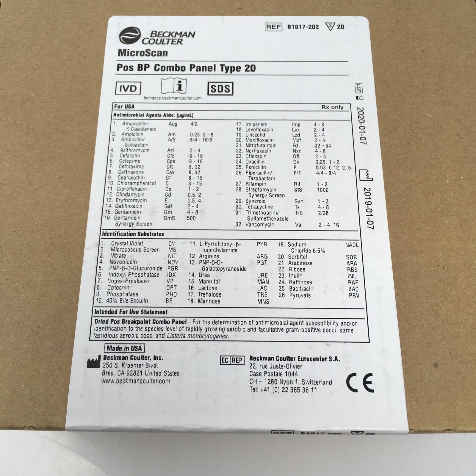 Box 20 NEW Beckman Coulter PBPC20 Microscan B1017-202 Pos BP Combo ...