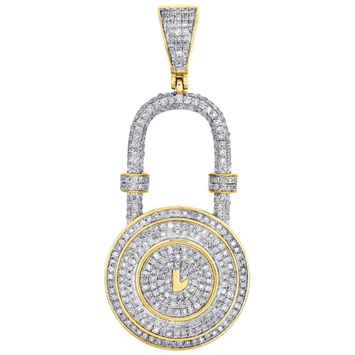 1.20 ctw Round Simulated Diamond 14K Yellow Gold Over Padlock Men's ...