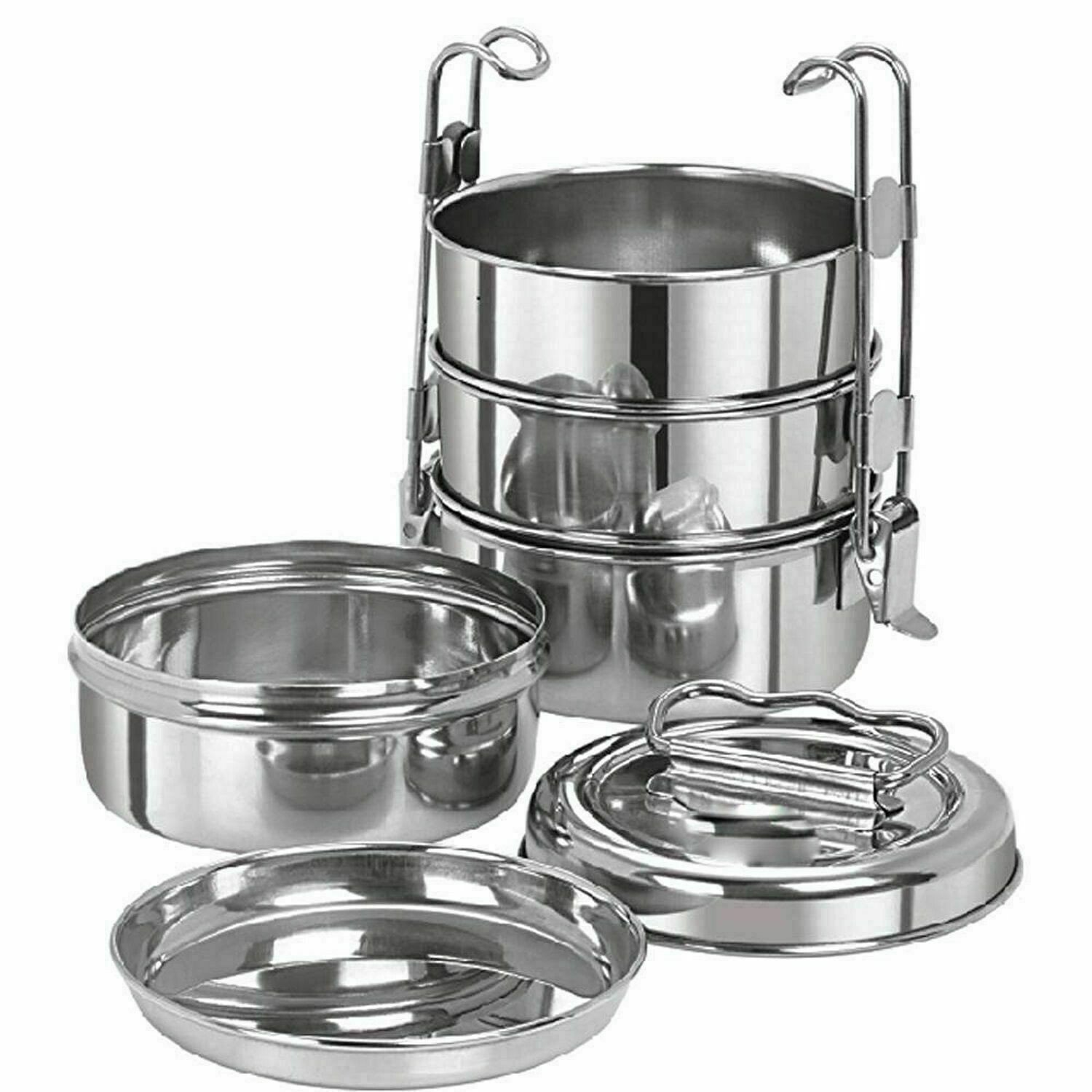 Lunch Box 4 Tier Stainless Steel Indian Tiffin Round Food Container ...