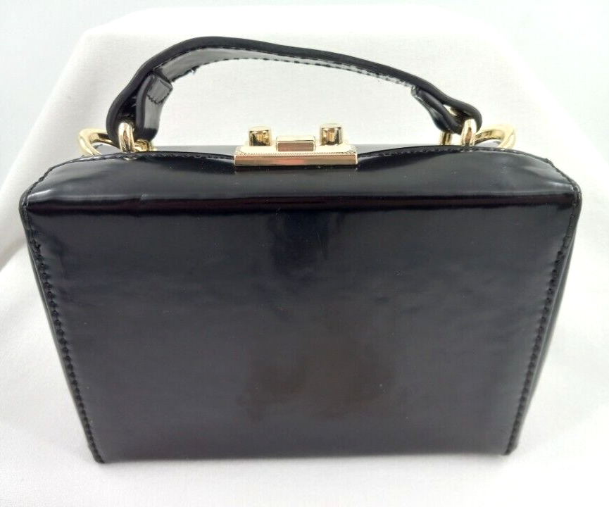 Vintage Urban Outfitters Black PU Mini Train Case Shoulder Bag Gold ...