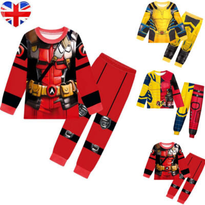 UK Girls Boys Deadpool Wolverine Pyjamas Kids Nightwear Loungewear PJs ...