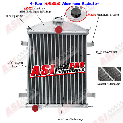4-Row Core Aluminum Radiator For Fit 1928-29 Ford Model A Heavy Duty 3 ...