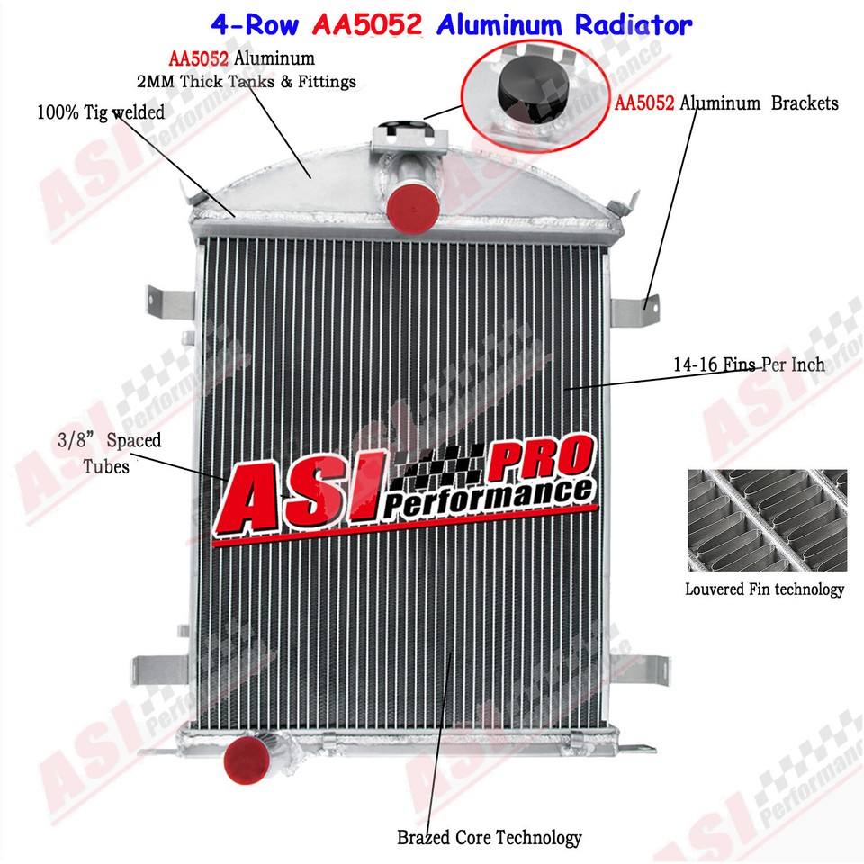 4-Row Core Aluminum Radiator For Fit 1928-29 Ford Model A Heavy Duty 3 ...