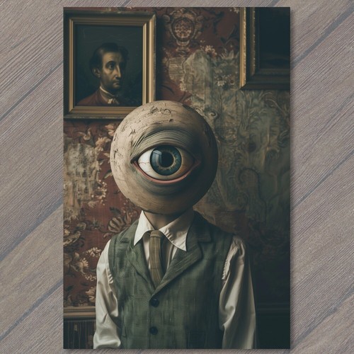 POSTCARD Oddity Man Big Eyes Creepy Weird Strange Portrait Freak Scary ...