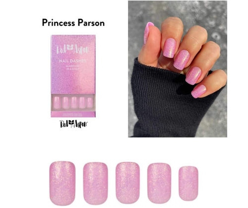 Red Aspen Press On Nails Princess Parson Pink, Medium Square, Glitter ...