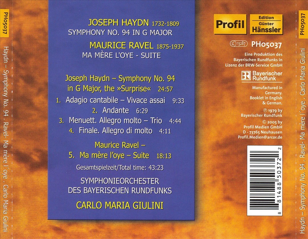 CARLO MARIA GIULINI JOSEPH HAYDN: SYMPHONY NO. 94; MAURICE RAVEL: MA ...